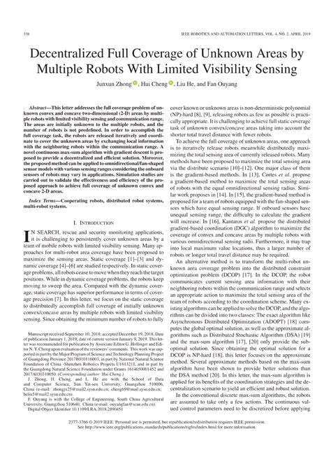 Pdf Decentralized Full Coverage Of Unknown Areas By Multiple Robots