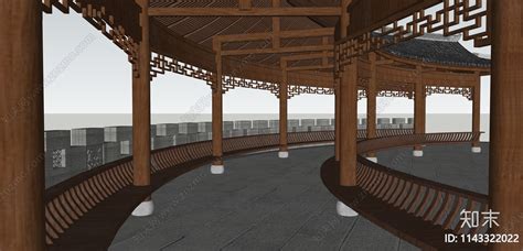 中式弧形廊架su模型下载【id1143322022】知末su模型网