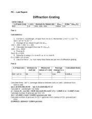 Diffraction Grating Lab PK Lab Report Diffraction Grating DATA TABLE Several Ax Values In