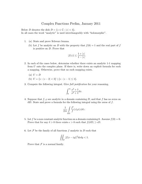 complex plane complex analysis exam docsity