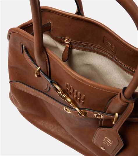 Aventure Medium Leather Tote Bag In Brown Miu Miu Mytheresa