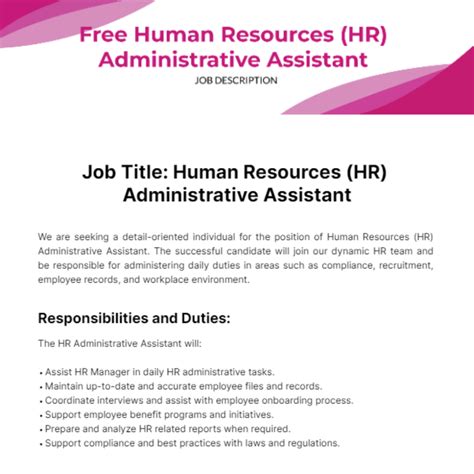 Free Human Resources Hr Administrative Assistant Job Description