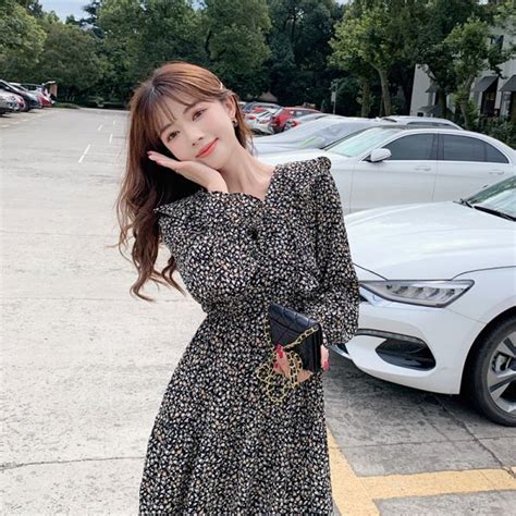 Best ️ 브이넥 예쁜 긴팔 플라워 꽃무늬 쉬폰 시폰 롱원피스