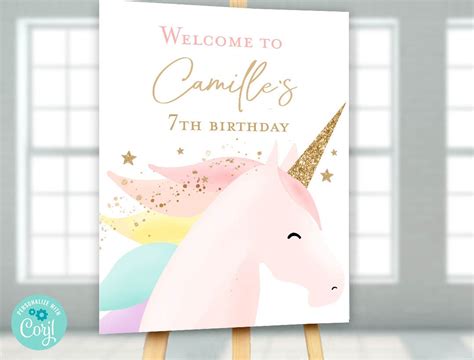 Editable Unicorn Welcome Sign Unicorn Birthday Party Sign With Name