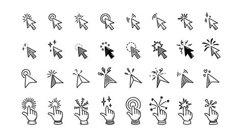 Premium Vector Doodle Click Icon Set Hand Drawn Mouse Cursor Press