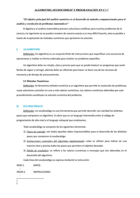 Apuntes Algoritmo Y Repaso Programacion C ALGORITMO SEUDOCODIGO Y PROGRAMACION EN C