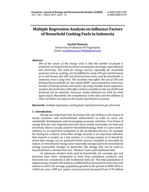 Pdf Multiple Regression Analysis On Influence Factors Of Household