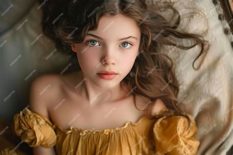 Pretty Girl With A Tender Look Very Attentive Posing For A Camera