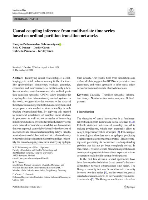 Pdf Causal Coupling Inference From Multivariate Time Series Based On Ordinal Partition