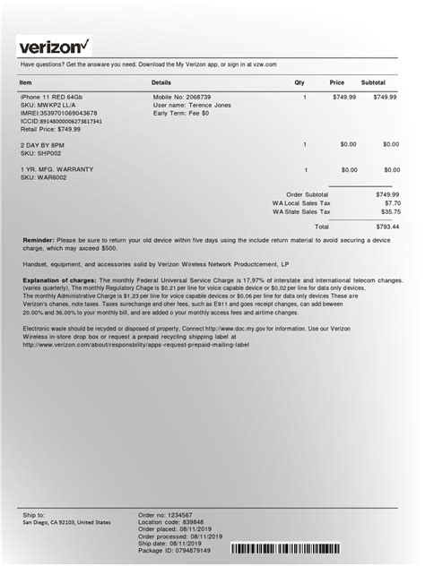 Invoice Pdf Verizon Communications Computing
