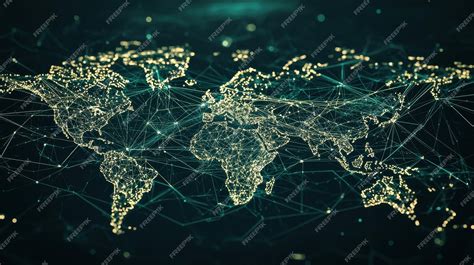 Global Network Connections World Map With Lines And Lights Premium Ai
