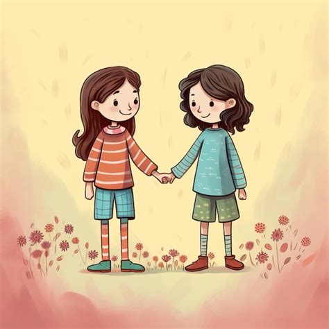 Duas Meninas De Mãos Dadas Uma Das Quais Tem A Outra Segurando A Outra