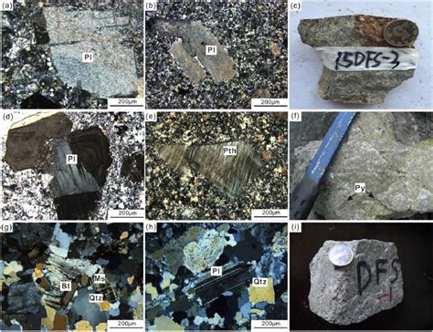 representative hand specimen and photomicrographs of intrusive igneous