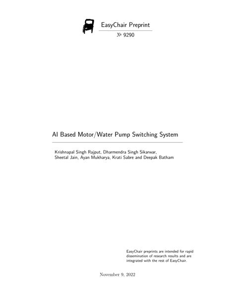 Pdf Ai Based Motor Water Pump Switching System
