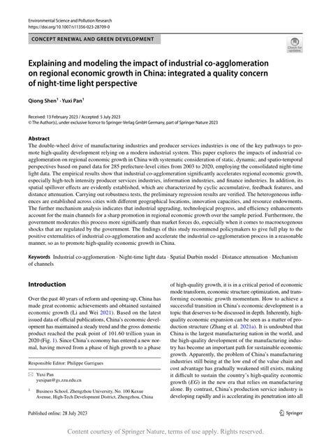 Explaining And Modeling The Impact Of Industrial Co Agglomeration On Regional Economic Growth In