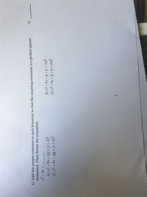 Solved Add The Proper Constant To Each Binomial So That The
