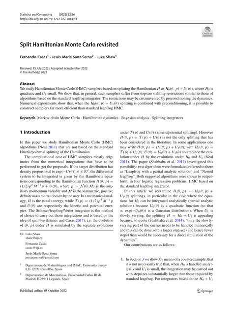 Pdf Split Hamiltonian Monte Carlo Revisited