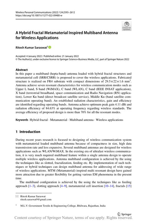 A Hybrid Fractal Metamaterial Inspired Multiband Antenna For Wireless Applications