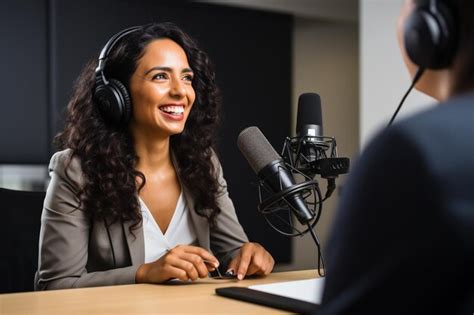 Premium Photo A Woman Giving An Interview On A Podcast