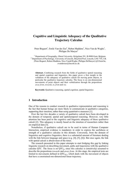 Pdf Cognitive And Linguistic Adequacy Of The Qualitative Trajectory Calculus