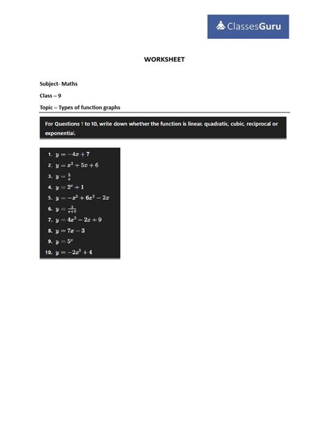 Types Of Function Graphs Pdf