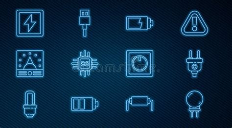 Set Line Light Emitting Diode Battery Charge Level Indicator Processor With Microcircuits Cpu