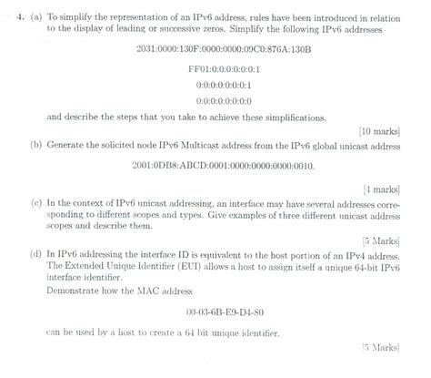 Solved 4 A To Simplify The Representation Of An IPv6 Chegg Com