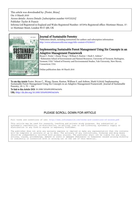Pdf Implementing Sustainable Forest Management Using Six Concepts In