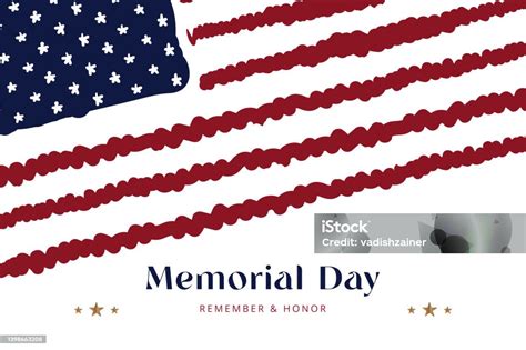 행복한 현충일 미국 국기가있는 인사말 카드 내셔널 아메리칸 홀리데이 이벤트 플랫 벡터 일러스트 레이 션 Eps10 개념에 대한 스톡 벡터 아트 및 기타 이미지 Istock