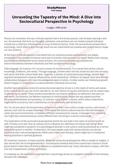 Unraveling The Tapestry Of The Mind A Dive Into Sociocultural