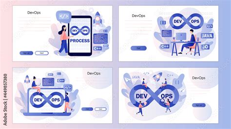 vetor de devops concept tiny programmers practice of development and