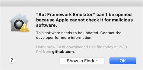 Bot Framework Emulator Cant Be Opened Because Apple Cannot Check It For Malicious Software