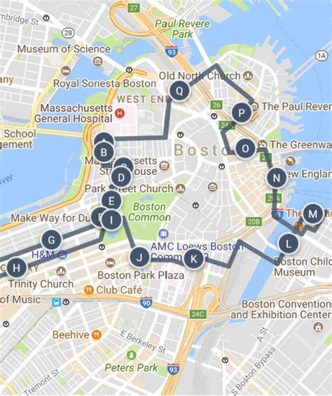Boston Attractions Map Free Pdf Tourist City Tours Map Boston Map