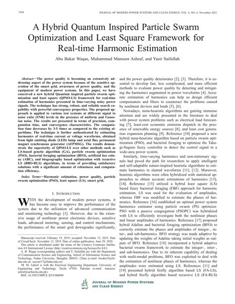 Pdf A Hybrid Quantum Inspired Particle Swarm Optimization And Least