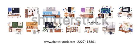 Classrooms Interiors Set Empty Classes Study Stock Vector Royalty Free Classrooms Interiors Set Empty Classes Study Stock Vector Royalty Free