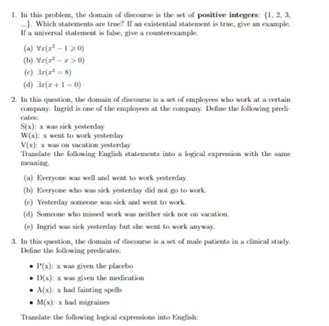 solved 1 in this problem the domain of discourse is the