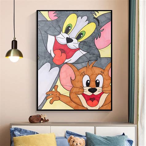 猫和老鼠汤姆杰瑞 Diy数字油画手绘填色减压画丙烯油彩画卡通动画虎窝淘