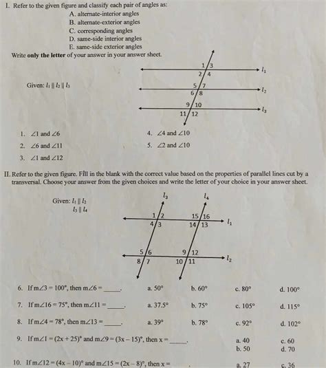 Solved I Refer To The Given Figure And Classify Each Pair Of Angles