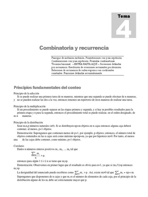 combinatoria y recurrencia descargar gratis pdf permutación