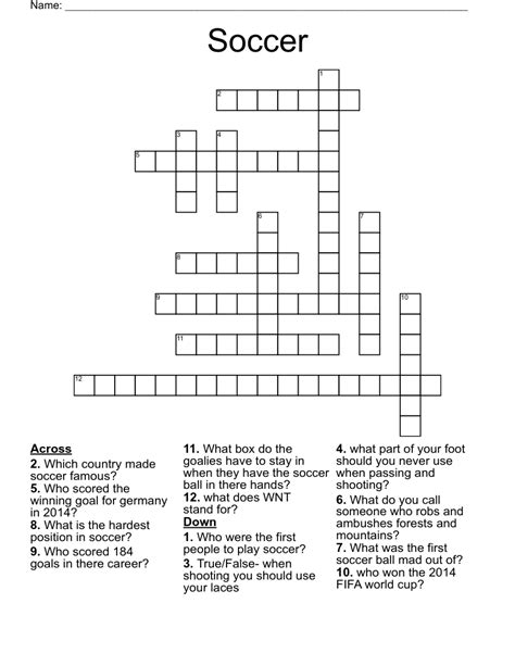 Soccer Crossword Wordmint