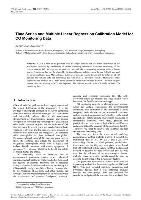 Pdf Time Series And Multiple Linear Regression Calibration Model For Co Monitoring Data