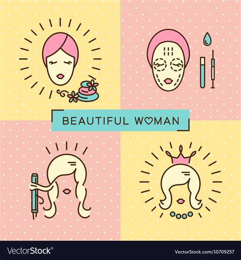Beauty Banner Beautiful Woman Set Line Icon Art Vector Image