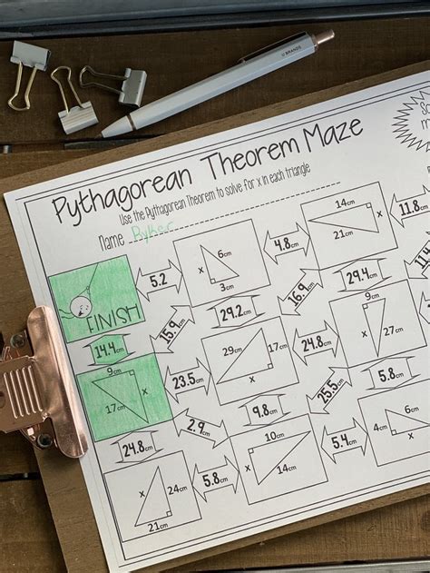 Pythagorean Theorem Worksheet Maze Activity For Th Grade Math Students
