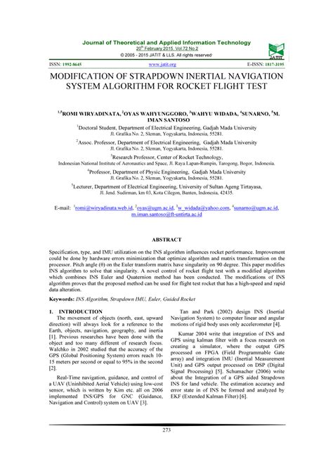 pdf modification of strapdown inertial navigation system algorithm