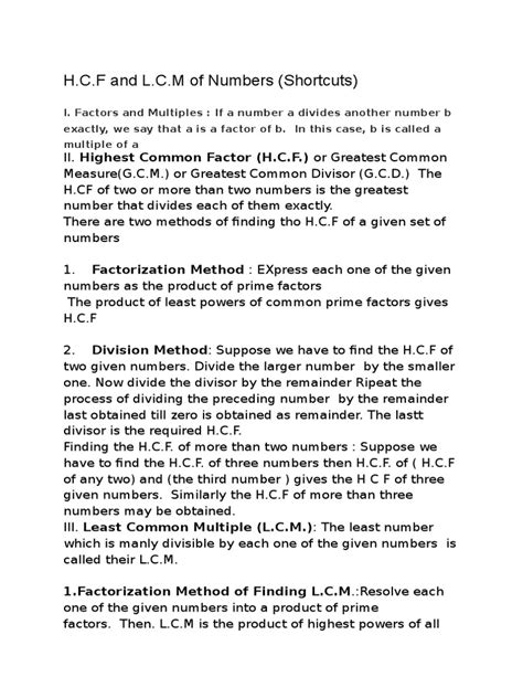 Hcm Lcm Pdf Fraction Mathematics Algebra