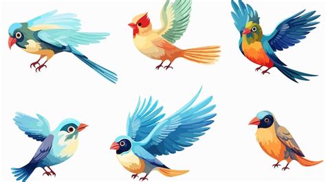 Beautiful Flying Bird Cartoon Set In Exotic Sky Premium Ai Generated Vector