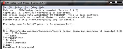 program menu pada prolog