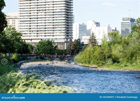 Truckee River Leading Into Downtown Reno Nv In The Summer Stock Image