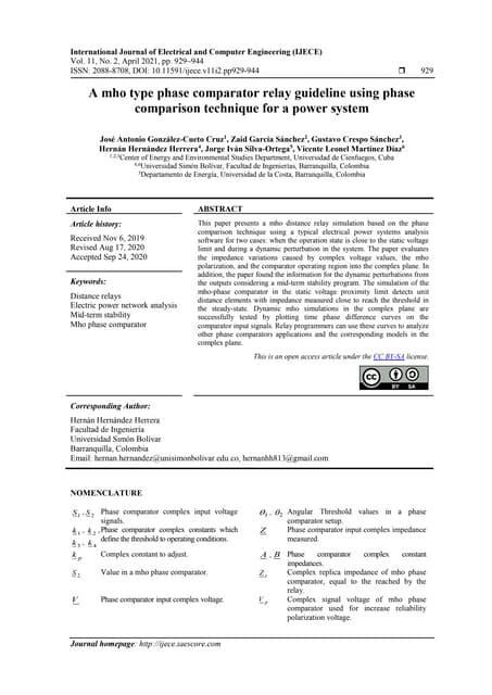 A Mho Type Phase Comparator Relay Guideline Using Phase Comparison Technique For A Power System