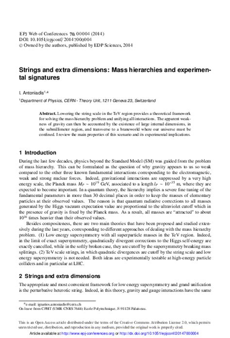 Pdf Strings And Extra Dimensions Mass Hierarchies And Experimental